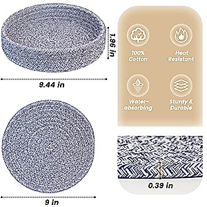 AmapleL 9 Inches Trivets for Hot Dishes, Trivets (Set of 4) for Hot Pots and Pans Holder + 1 Pack Kitchen Storage Basket, 100% Cotton Round Hot Pads - Table Mats - Coasters, Table Heat Protector Pad