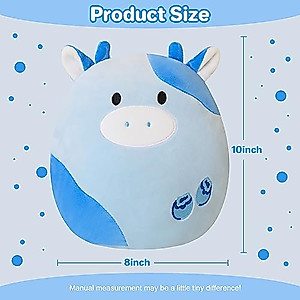 SQEQE Cow Plush Toy Cute Blueberry Cow Stuffed Animals Soft Pillow Plushies Kawaii Cow Plushie Food Plush Gift for Girls Kids Decor(Blue 10 inch)