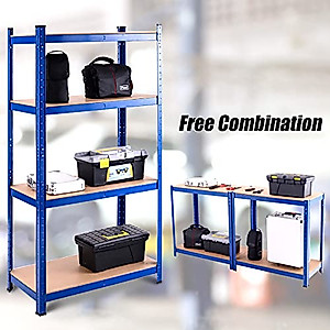 ERGOMASTER Storage Shelves Metal Garage Shelving Unit 4-Shelf Adjustable Heavy Duty Boltless Organizer Rack for Home Warehouse Pantry Office 96" W x 16" D x 63" H（Blue,3Pack）