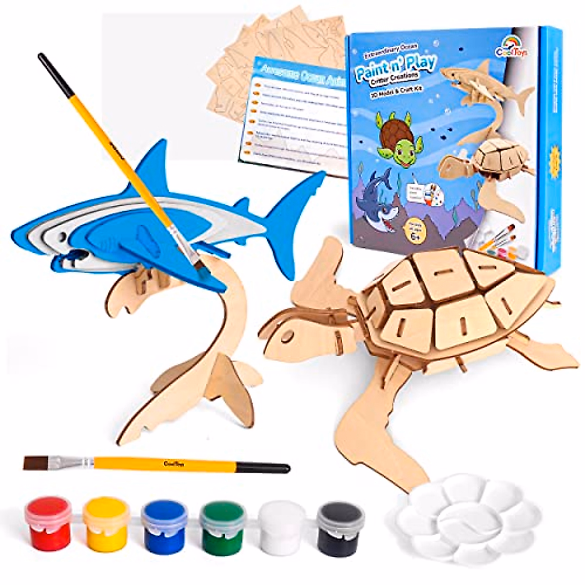 CoolToys Extraordinary Ocean Paint n' Play 3D Model and Craft Kit - Educational and Fun 3D Wooden Models Building and Painting Set for Kids Ages 6+ - Creative STEM Art Project for Boys and Girls