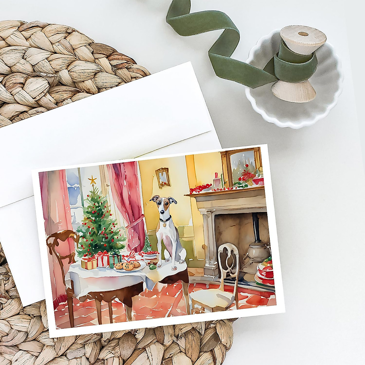 Caroline's Treasures DAC3824GCA7P Italian Greyhound Christmas Cookies Greeting Cards Pack of 8 Blank Cards with Envelopes Whimsical A7 Size 5x7 Blank Note Cards