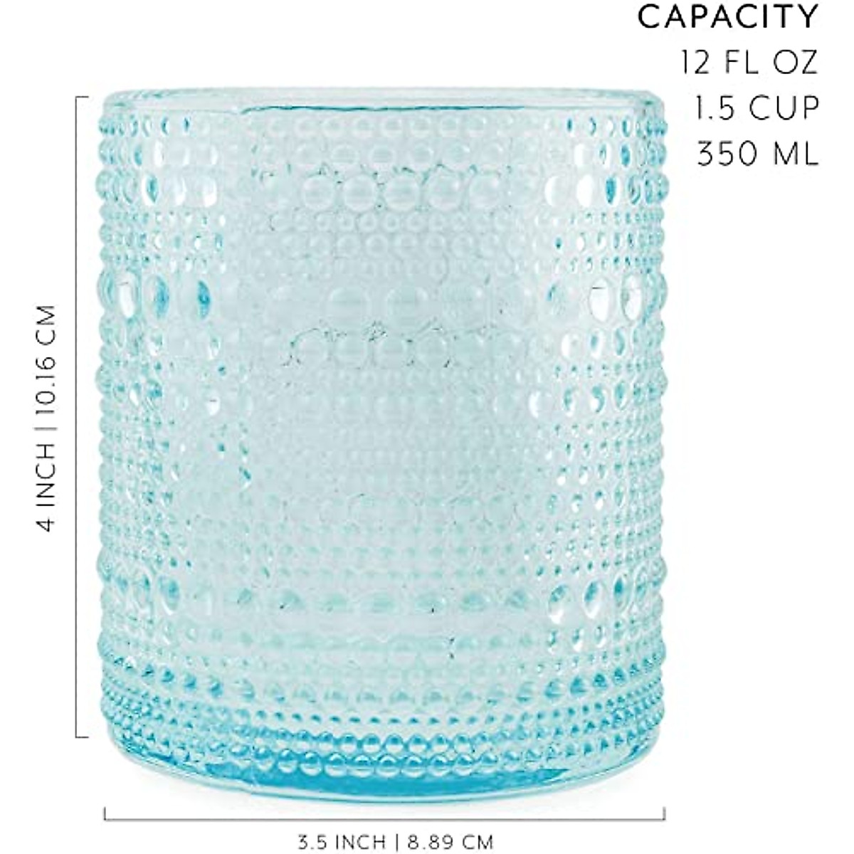 Darware Hobnail Drinking Glasses (12oz, 6pk, Blue); Old-Fashioned Beverage Glasses for Tabletop, and Bar Use and Candle Jars