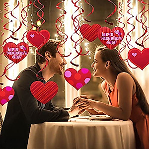 18 PCS Valentine's Day Red Hearts Hanging Swirl Decorations Set, Glitter Loving Heart Foil Swirl Valentines Words Card Hanging Swirls Ceiling Decorations for Valentines Wedding Anniversary Party Decor Supplies