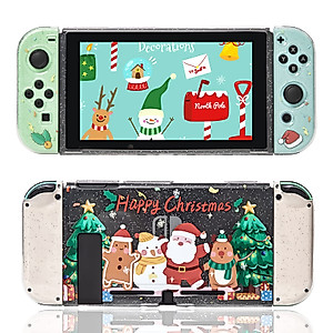Halloween Decoration Switch OLED Case,Switch TPU Case, Switch Protective Case with Thumb Grips and Tempered Glass Screen Protector
