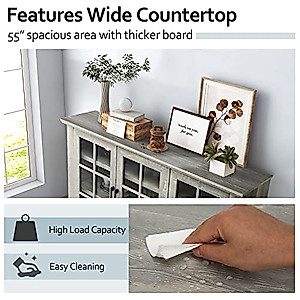 Giantex Buffet Cabinet with Storage, Farmhouse Large Sideboard, 3 Glass Door Adjustable Shelves, Anti-toppling Design, Wooden Credenza Cupboard for Living Room, Kitchen (Grey)