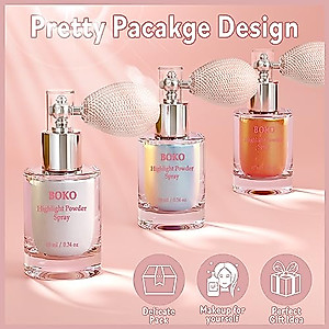 BOKO Highlighter Powder Spray, Cosmetic Grade Body Shimmer Spray High Gloss Diamond Highlight Glitter Magic Powder Makeup Sparkle Glitter Hairspray Rave Accessories for Women Face Paint Hair Clothes