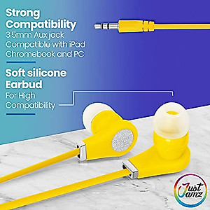 JustJamz Earbuds Bulk Bits, 30 Pack | Multicolored Earbuds Pack, in-Ear 3.5mm Stereo in-Ear Earphones, Ear Buds Bulk, Disposable Headphones, Multi-Color Earphones | School, Kids, Classroom, Library