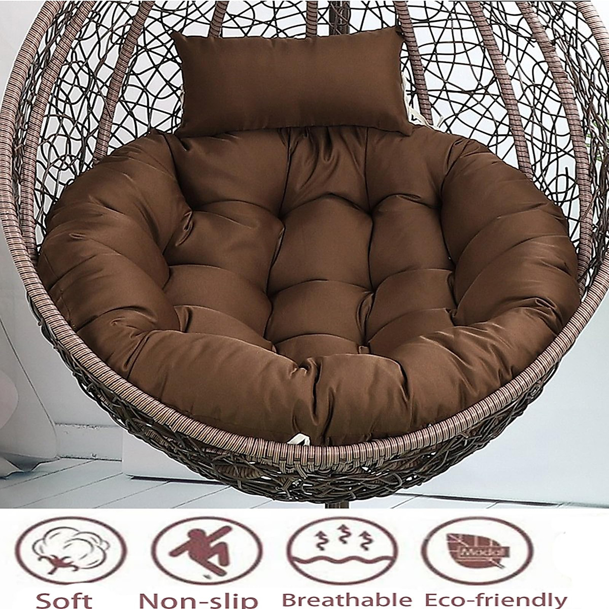 Eoieov Outdoor Hanging Egg Chair Cushions, 45"*45" Washable Hanging Basket Chair Cushion, Basket Egg Chair Cushion with Headrest Pillow，Yellow