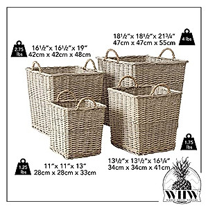 Cape Cod Wicker Baskets, Set of 4, Woven Willow (Salix) Pale Brown, Natural, 21.75, 19, 16.25, and 13 Inches Tall