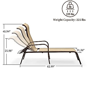PURPLE LEAF Chaise Lounge Chairs for Outdoor 3 Pieces Cast Aluminum Sunbathing Lounge Chair for Patio Lawn Pool Luxury Tuscan Style Patio Lounge Chair（Khaki）