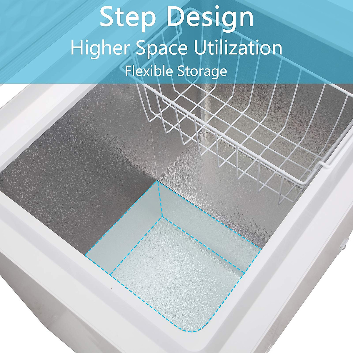 ROVSUN 5.0 Cubic Feet Chest Freezer, Compact Deep Freezer with Storage Basket, Adjustable Thermostat, Ideal for Home Kitchen Office, White