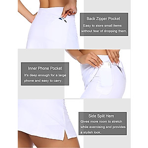 ADOME Women Active Athletic Skort Golf Skirt Lightweight Running Tennis Golf Workout Skirt with Pockets White