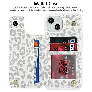 iCoverCase Compatible with iPhone 13 Phone Case with Card Holder, Wallet Case for Women Men RFID Blocking PU Leather Case 6.1 Inch (Gray Leopard)