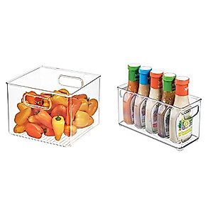 iDesign Plastic Fridge and Pantry Organizer Bin with Integrated Handles – 8” x 8” x 6”, Clear & Linus BPA-Free Plastic Stackable Organizer Storage Bin with Handles for Kitchen, Pantry, Bathroom, Small
