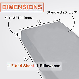 IDEAhome Jersey Knit Cot Fitted Sheet 75" x 33" with 8" Deep Pocket, Suitable for Bunk Beds, Camping, RVs, Folding Beds - Soft, Breathable and Flexible - Grey