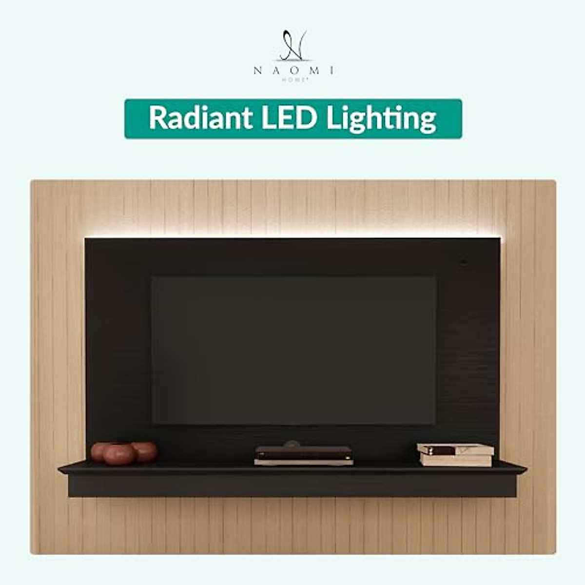 Naomi Home Deborah Floating Entertainment Center for up to 55 inch TVs, TV Wall Panel with LED Strip and Shelf, Floating TV Stand, Black