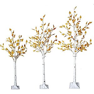 Recaceik Light Fall Maple Trees with 360 LEDs, Set of 3 Artificial Pre-Lit LED Christmas Tree Maple Leaf 4' 5' 6' for Autumn Fall Decor Halloween Thanksgiving Festival Wedding Party, White