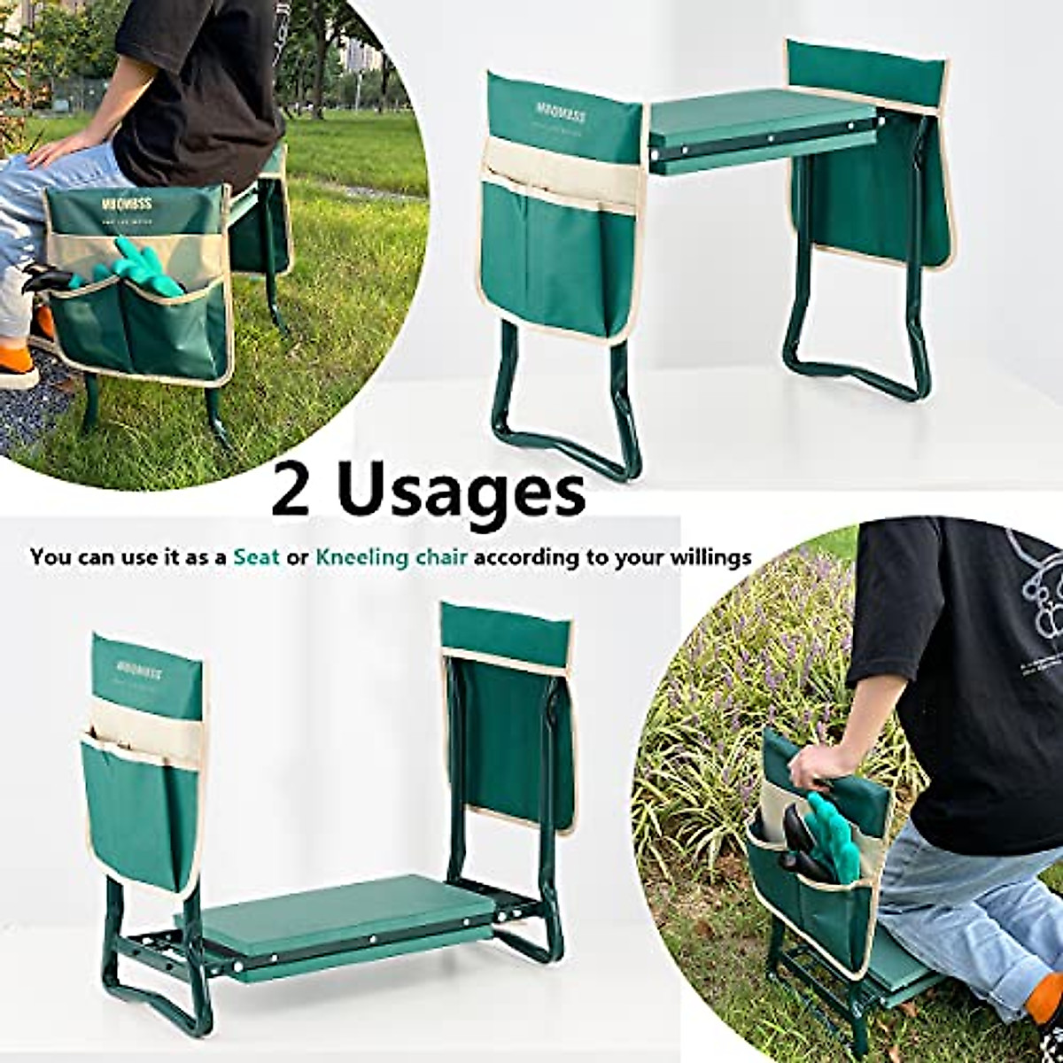 MBQMBSS Garden Kneeler and Seat, Heavy Duty Garden Kneeler Seat, Portable Gardening Tools, Foldable EVA Garden Helper Seat with 2 Tool Pockets, Premium Gardening Gift for Arthritis Gardeners