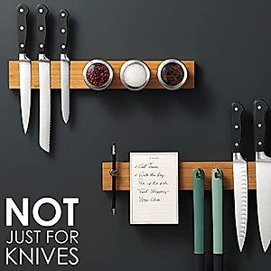 LARHN Magnetic Knife Holder for Wall with Extra Strong Magnet - 16 Inch - Knife Magnetic Strip in Bamboo for Knives, Utensils and Tools