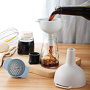 Kitchen Funnel with Strainer Filter,Funnel Set 3 Pack,2.3Inch,3.1 Inch,3.9 Inch, with 1Pack Removable Strainer, Funnels for Filling Bottles with Oil,Beer,Liquid,Food,Powder (4 in 1) (Blue)