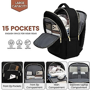 LOVEVOOK Laptop Backpack for Women,15.6 Inch College Travel Work Computer Back Pack,Backpacks with USB Port,Water Resistant Back pack with Laptop Compartment for Teacher Nurse,Black