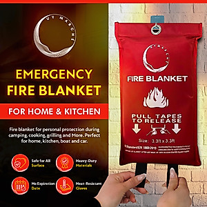 UY Marché Silicone Fire Blanket for Home and Kitchen 40"x40" | Fireproof Blanket for Emergency Survival | Fire Safety Blanket Tool for Kids | Large Fire Blanket with Gloves & Hook | Pack of 1