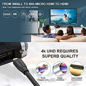 Anbear Micro HDMI to HDMI Cable 3FT, HDMI to Micro HDMI 3 Feet Support 3D 4K 60Hz Ultra HD(HDMI to Micro HDMI) Compatible