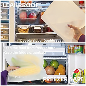 Reusable Freezer Bags, 3 Pack PEVA Material Reusable Storage Bags, Leak proof Reusable Bags Silicone, Plastic Free for Fruit, Marinate Meat, Cereal, Sandwich, Snack, Travel Items