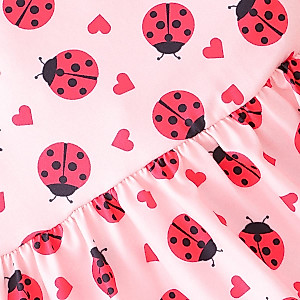 Girls Ladybug Dress Short Sleeve Ruffle Sundresses Kids Summer Outfits Animal Print Clothes Toddler Pink Swing Dresses 2-3 Years Old