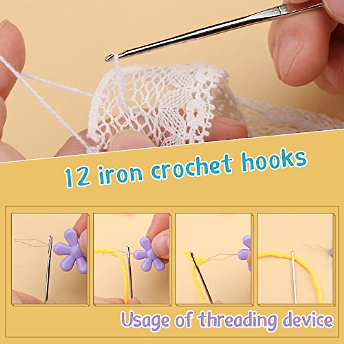 IMZAY 110 Pcs Crochet Hooks Set, Crochet Kit Crochet Hooks Kit with Storage Case, Ergonomic Knitting Needles Blunt Needles Stitch Marker DIY Hand Knitting Craft Art Tools for Beginners-Purple