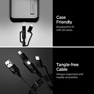 Spigen DuraSync 3 in 1 Universal Charger Cable, Micro USB/Lightning/USB C adapters [MFi Certified], 4.9ft Premium Braided Multi Charging Cable for iPhone 12/Pro/Max/Mini/SE/iPad/Galaxy/Pixel & More