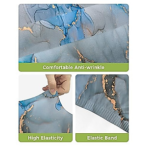 Bar Stool Covers Set of 6 Stretch Chair Covers Washable Removable Chair Slipcover Reusable Armless Dining Room Chair Covers for Kitchen Short Back Chair,Watercolor Marble Gold Edge Texture Blue Gray