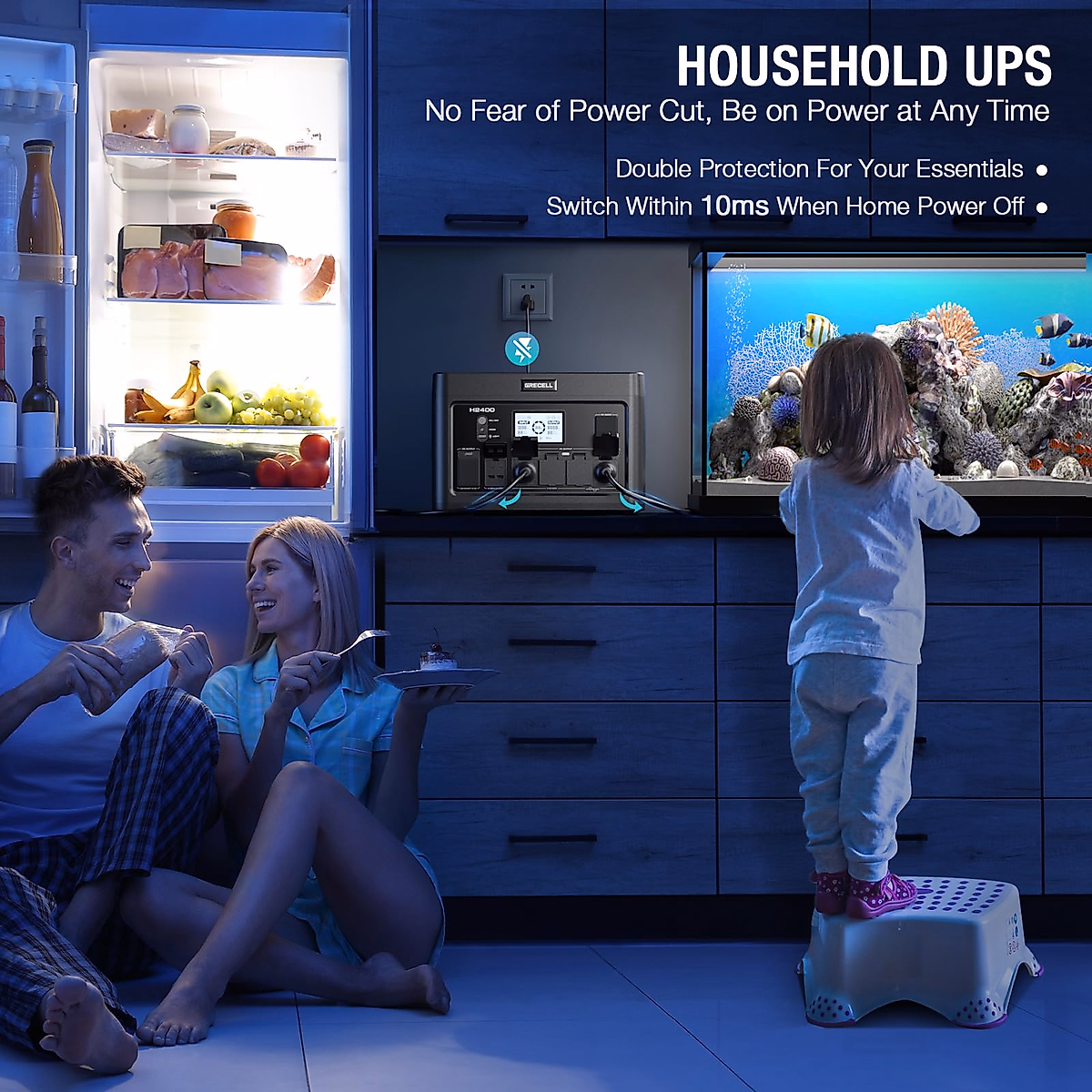 GRECELL Portable Power Station 2400W Solar Generator with 2 * 100W Solar Panel, 1843Wh UPS Backup LiFePO4 Battery Power Supply with 11 Outlets(4 2400W AC Outlets,2 PD100W) for Home CPAP Camping RV