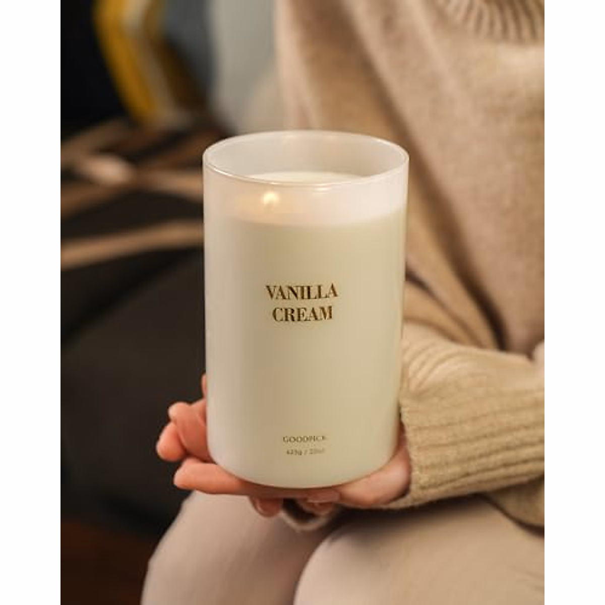 Goodpick Vanilla Scented Candles 22 oz, Luxury Aromatherapy Candles for Home, 2-Wick Soy Candle, Large Jar Candles Gifts for Women, Bath Gift, Christmas, Birthday, 120 Hours Burn Time