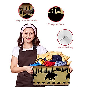Storage Cubes Organizer with Handles, Black Forest Bear Animal Silhouettes on Retro Backdrop Storage Bins Fabric Collapsible Storage Baskets for Shelf Closet Nursery Cloth Organizers Box 1pcs