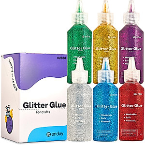 Glitter Glue for Crafts in Bright Classic Colors: Gold, Silver, Red, Green, Blue & Purple Used for Gluing, Drawing, Writing, Outlining (6 Pack)