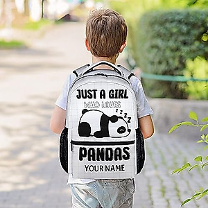 FUZZYFIT Personalized Panda Backpacks for Girls, 16 Inch Cute Print Backpack for School, White Lightweight Bookbag for Travel