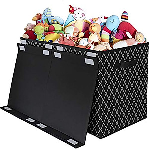 Toy Chest Box Organizer Bins for Boys Girls, Kids Large Collapsible Storage Box Container Sturdy with Fabric Flip-Top Lid & Handles for Clothes,Blanket,Nursery,Playroom,Bedroom,Stuffed Animals 24.5x13x16 (Black)