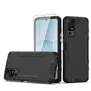 HRWireless Compatible for TCL 40 XL Case (XL Version Only) with [Tempered Glass] Tough Brushed Metallic [Shockproof] Cover for [Ultimate] Protection Against Falls