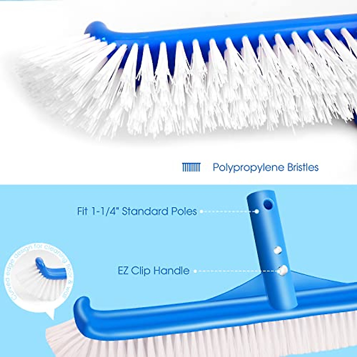 TidyMister Pool Brushes for Cleaning Pool Walls Strong Pool Brush Head for Inground & Above Ground Pools 90 Degrees 17.5'' Pool Scrub Brush for Corners, Curves,Steps,Ladders,Professional Pool Cleaner