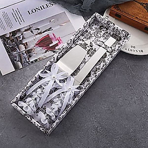 TANG SONG Elegant Stainless Steel Wedding Cake Knife and Serving Set Resin Plastic Handle with Heart Beads and Bowknot Riband Lace Design