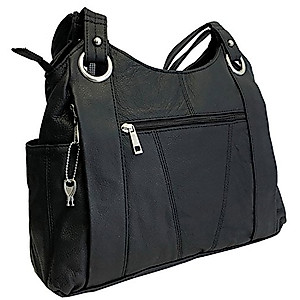 Roma Leathers Leather Locking Concealment Purse - CCW Concealed Carry Gun Shoulder Bag (Black)
