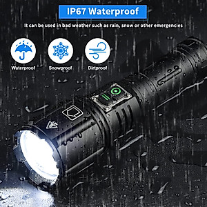 Gehavin Rechargeable High Power LED Flashlight 500000 High Lumens, Super Bright XHP160 Flashlights with 6 Modes, Waterproof, Zoomable, Fast Charging,Camping Flashlight for Campers