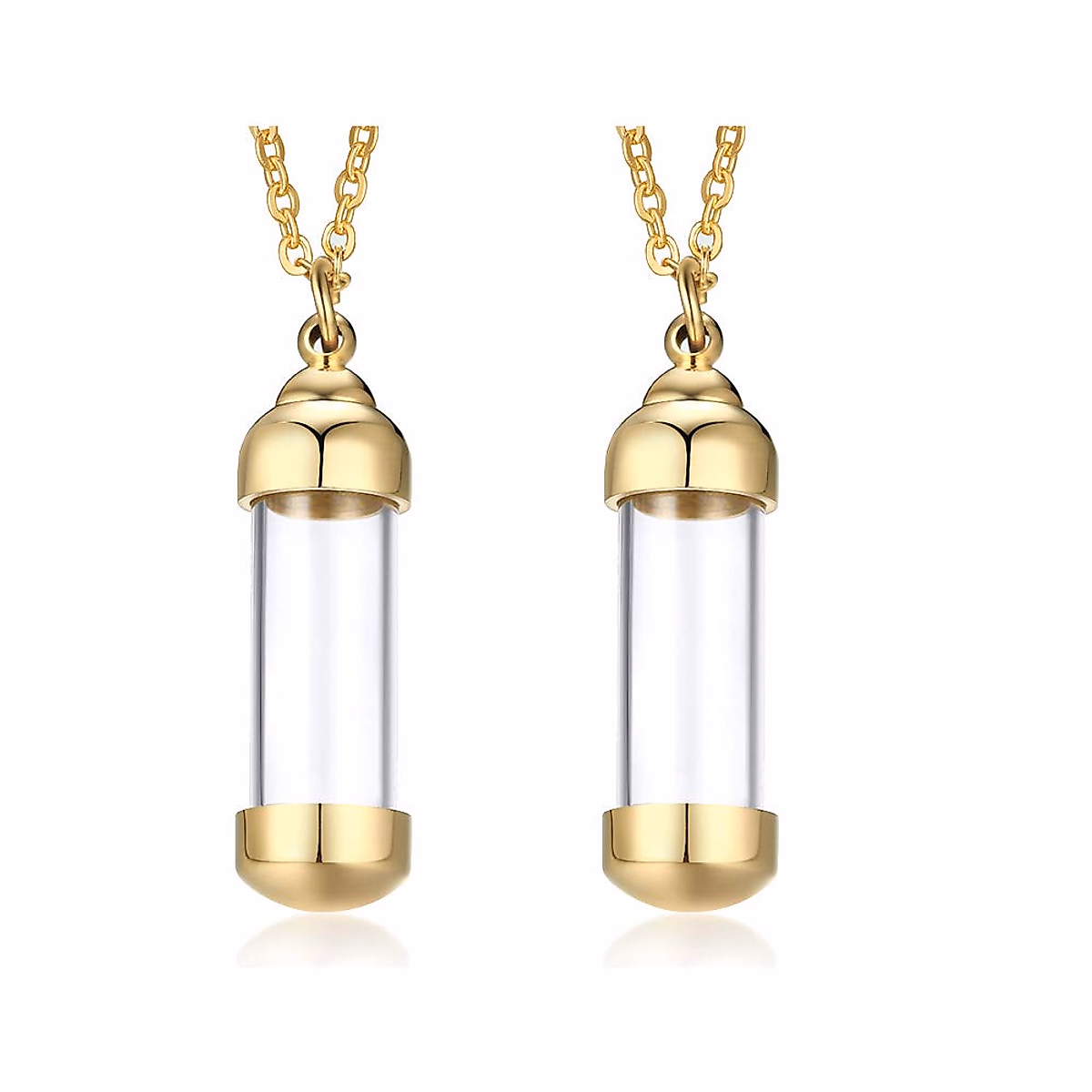 Mealguet Jewlery Pack of 2 Stainless Steel Glass Cremation Urn Pendant, Ashes Holder Memorial Pendant Necklace with Chain, Keepsake Jewelry,Gold Plated