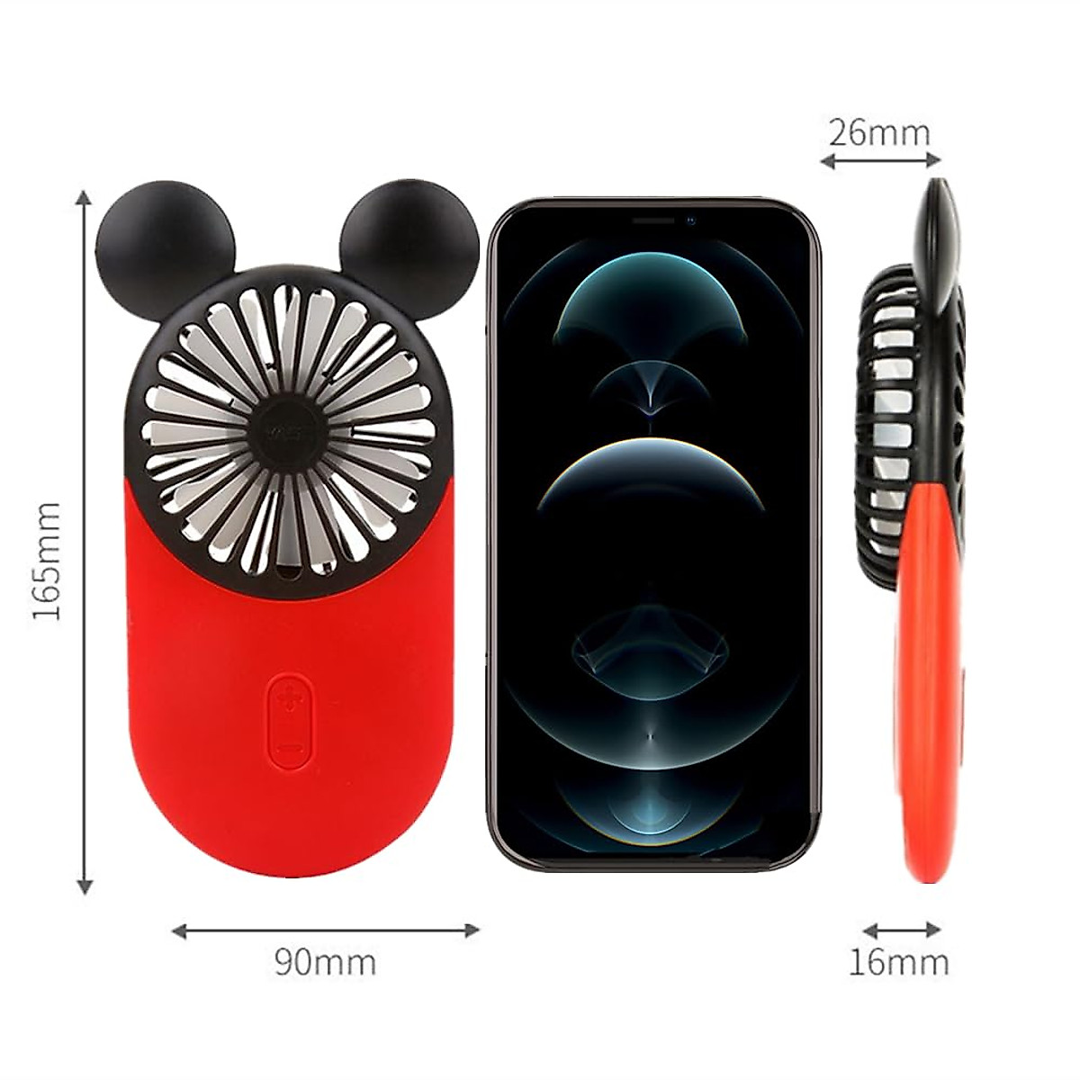 Generic Cute Mouse Personal Mini Fan, Handheld USB Rechargeable Fan with Pretty LED Light, 3 Adjustable Speeds with Portable Holder, for Indoor Or Outdoor Park School, Red
