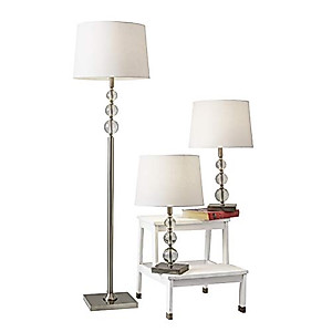 Adesso 1585-22 Olivia 3-Piece Floor Lamp Set, 60.5 in./23 in., 150W, Brushed Steel/White, 3 Steel Lamps