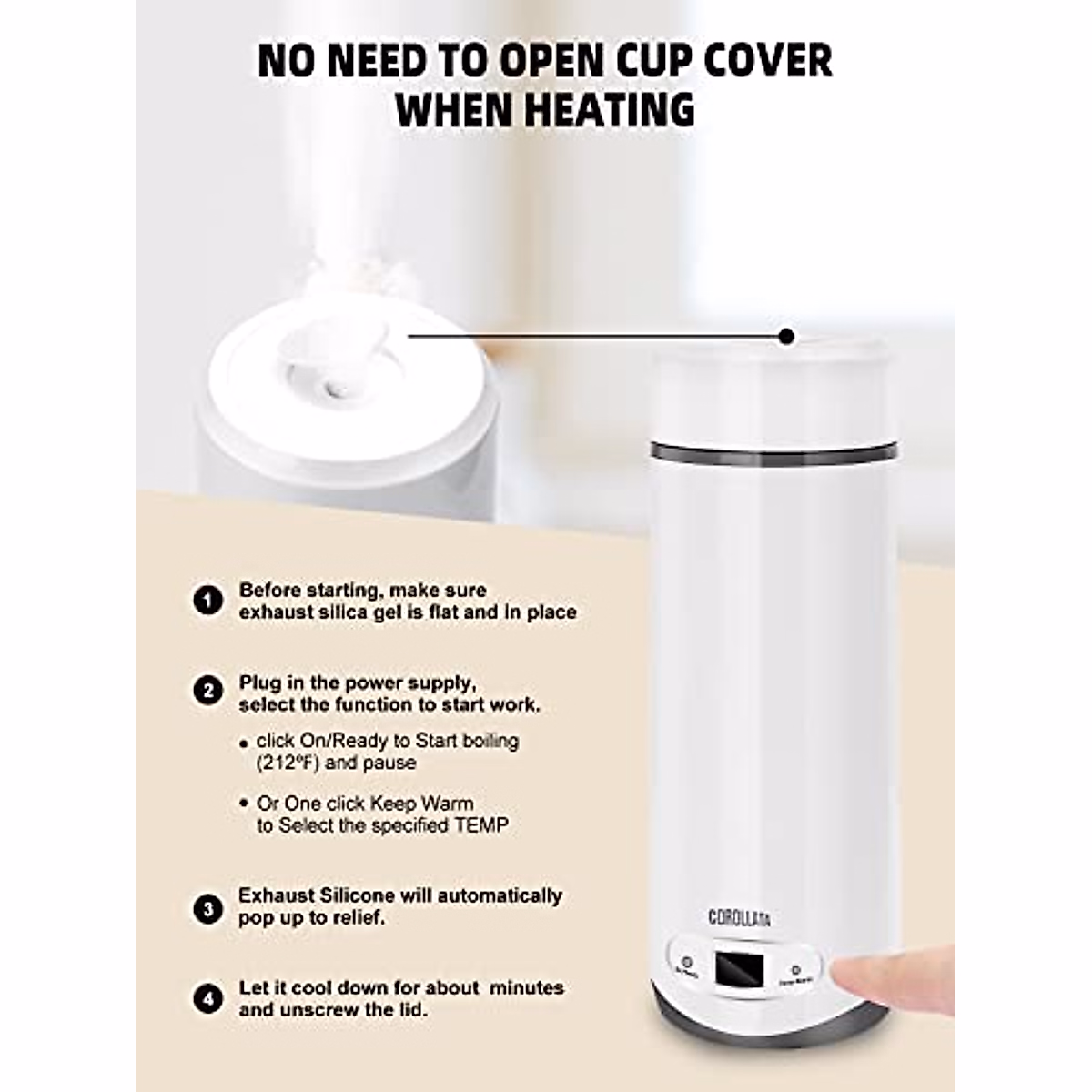 Portable Electric Kettle, Inbuilt ＆ Hidden Cord Upgrade, Travel Electric Water Boiler w/ Current Display, 8 Preset TEMP, Small Capacity Instant Brewing for Tea, Coffee, Milk, On The Go (11.8 Oz)