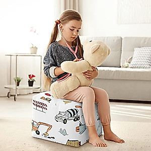 Sweet Jojo Designs Red Blue Construction Truck Boy Ottoman Pouf Cover Unstuffed Poof Floor Footstool Square Cube Pouffe Storage Baby Nursery Kids Room Transportation Tractor Grey Yellow Black White