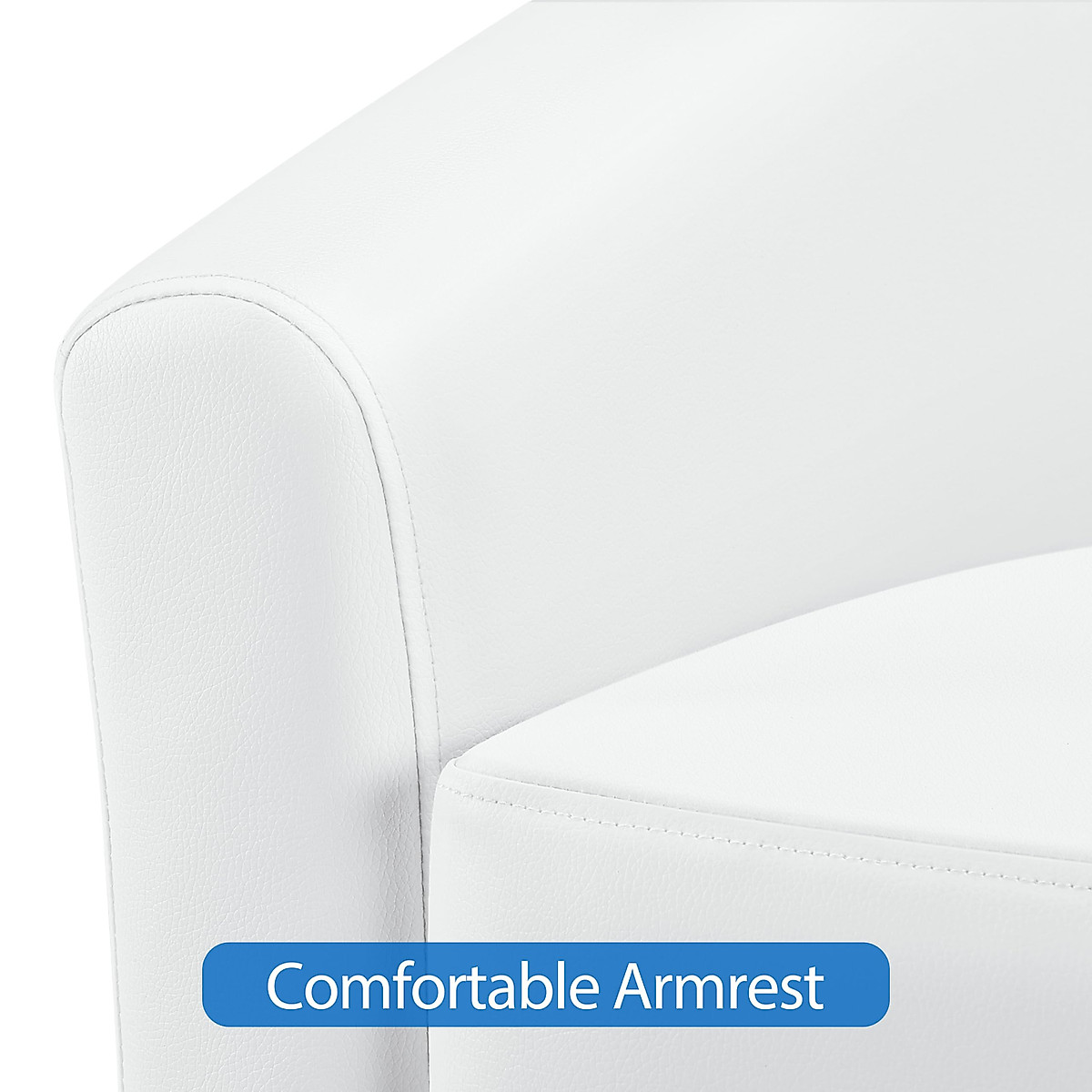 Topeakmart Faux Leather Club Chair, Modern Accent Chair and Cozy Barrel Chair with Sturdy Wood Legs for Living Room Bedroom Reception Room, White