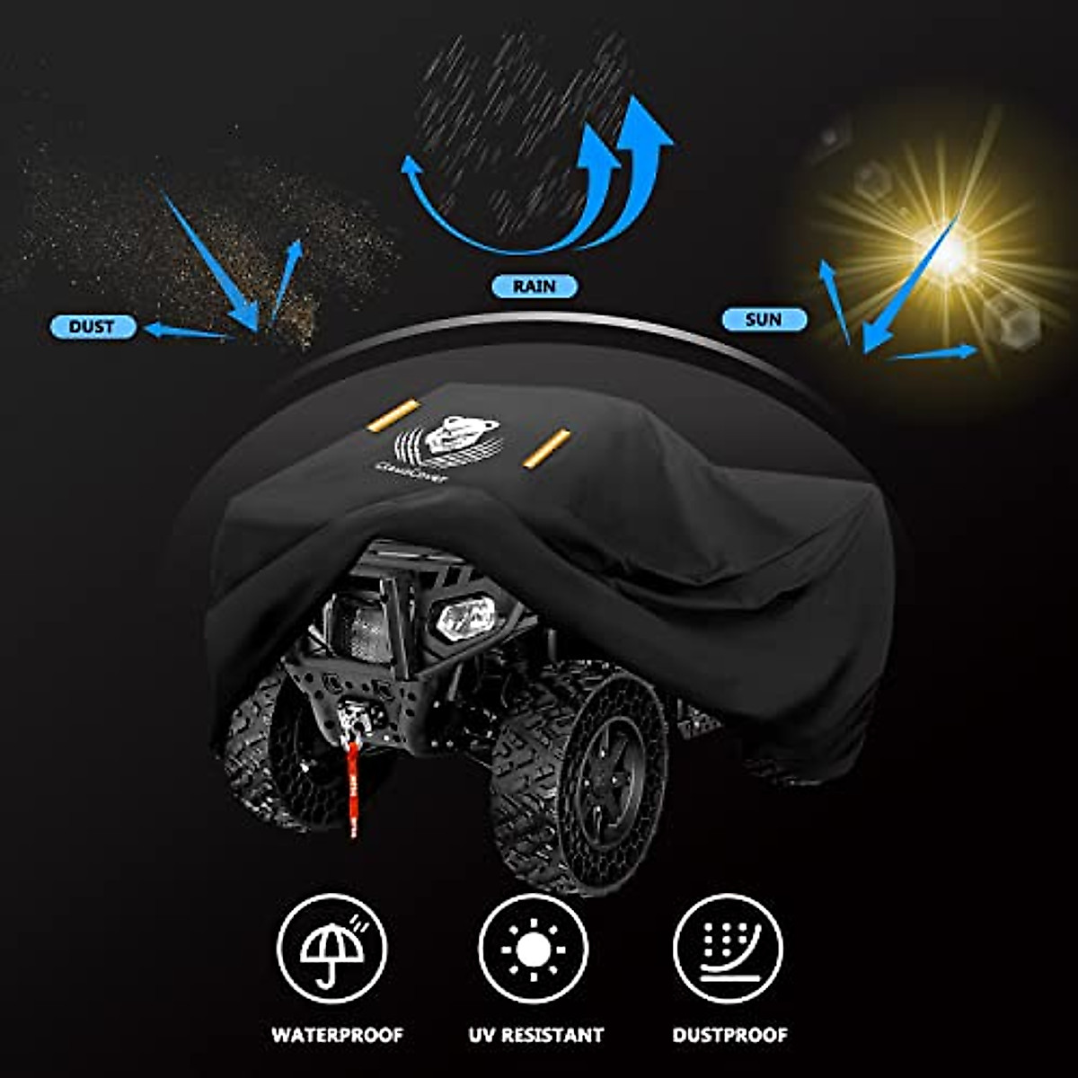 ClawsCover 95 Inch ATV Quad Covers Waterproof Outdoor Heavy Duty Fadeless 420D Oxford Cloth 4 Wheelers ATV Accessories Windproof All Weather Protection for Polaris Can am Kawasaki Honda Yamaha Suzuki